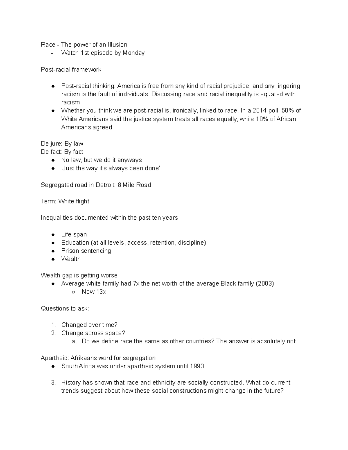 ETST 100 Notes - 8 27 21 - Professor: Allison Goar - Race - The power ...