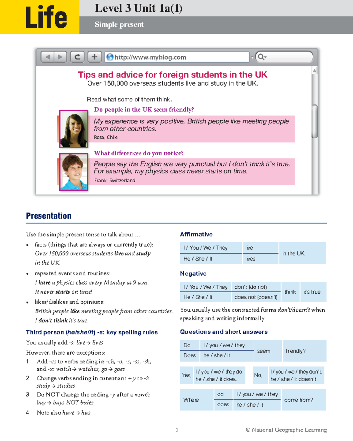 86541 Level 3 GW 01a-1 - Practica - 1 © National Geographic Learning ...
