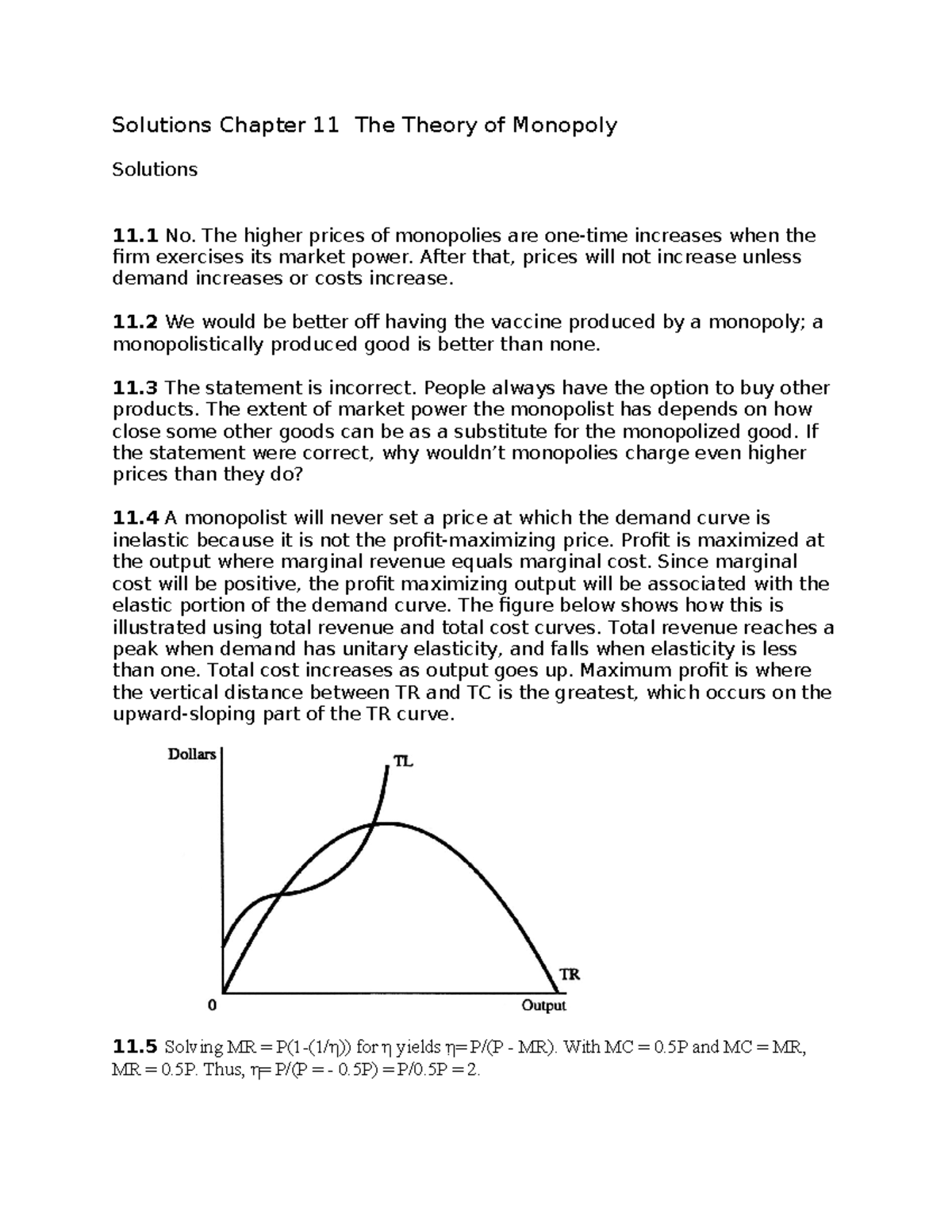 Solutions Chapter 11 The Theory of Monopoly - Solutions Chapter 11 The ...
