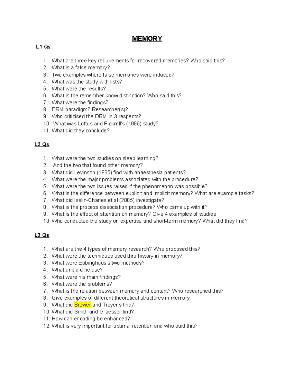 Memory Qs - MEMORY L1 Qs 1. What are three key requirements for ...