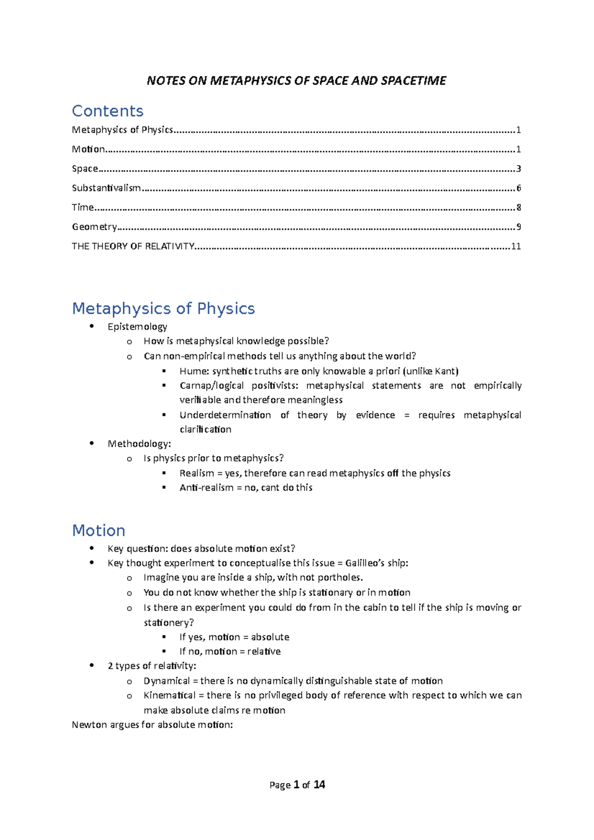 Notes on Space and Spacetime - NOTES ON METAPHYSICS OF SPACE AND ...