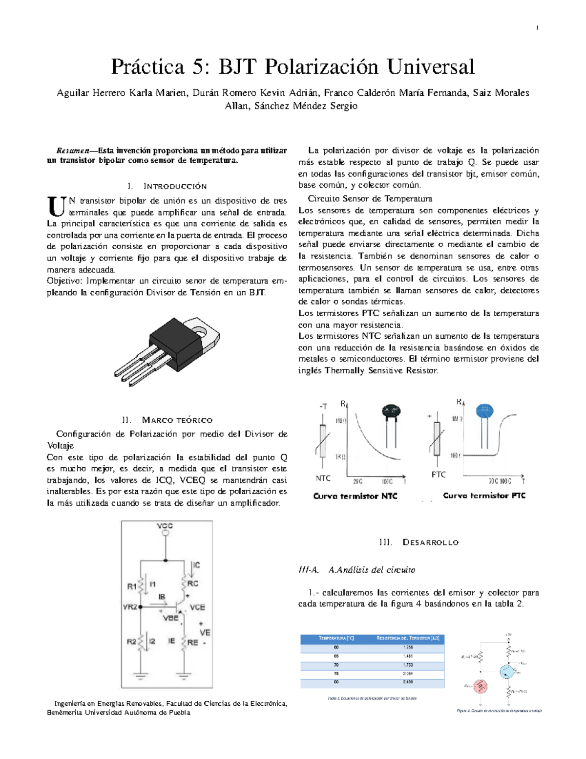 Pr ctica 5: BJT Polarización Universal - Dispositivos Electrónicos - BUAP - Studocu