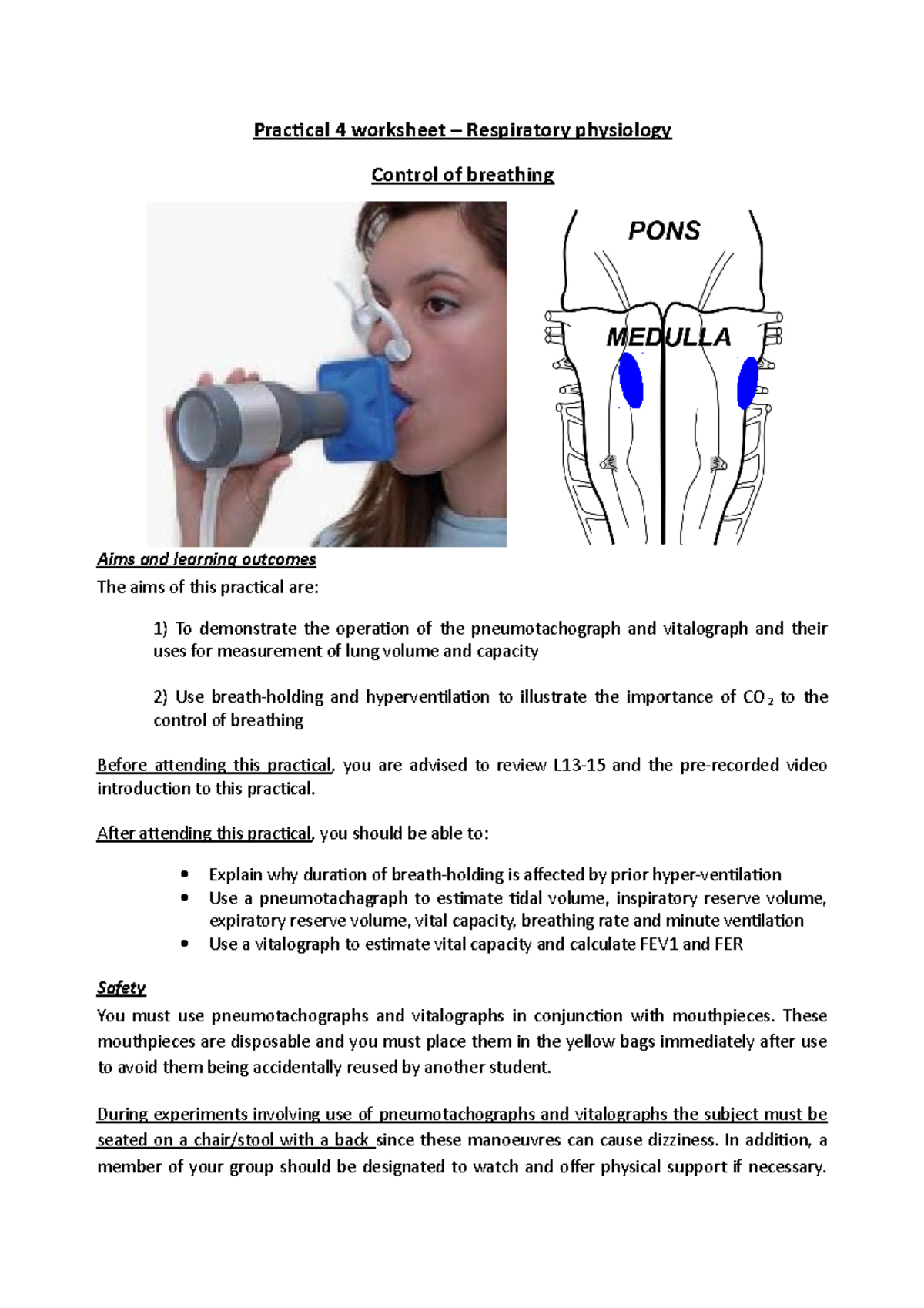 Practical 4 Respiratory physiology (control of breathing) - Practical 4 ...