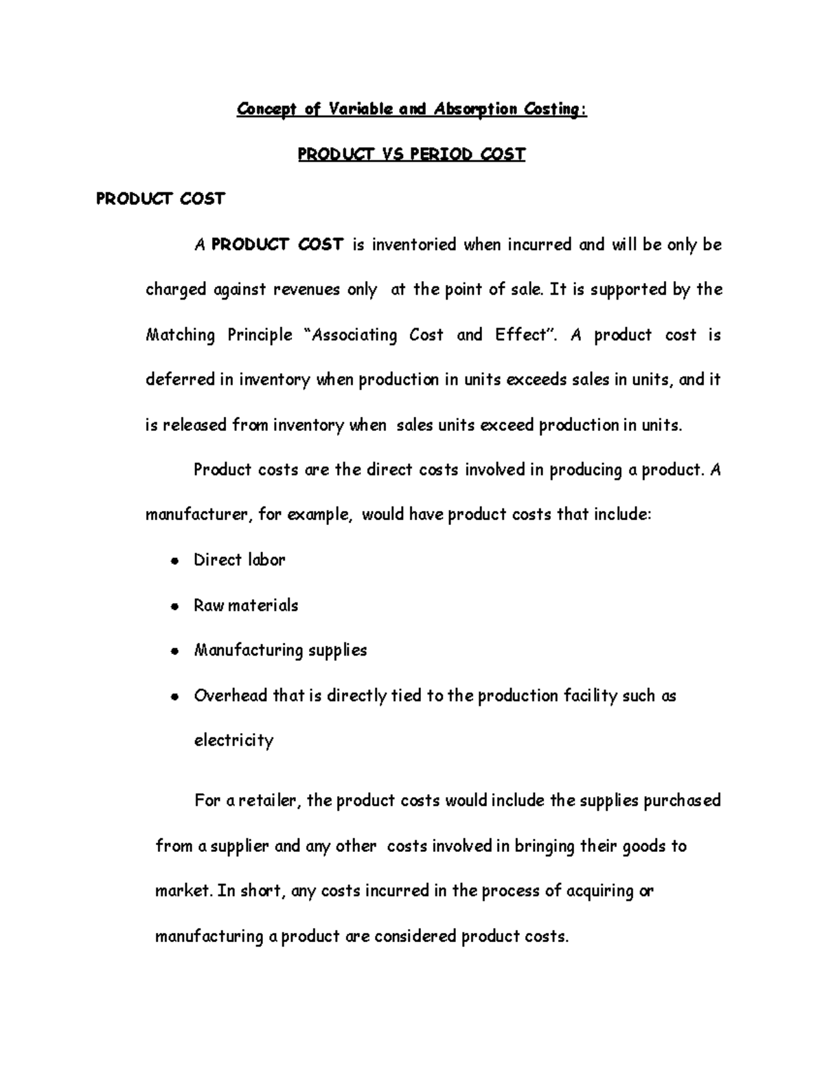 Concept of Variable and Absorption Costing - It is supported by the ...
