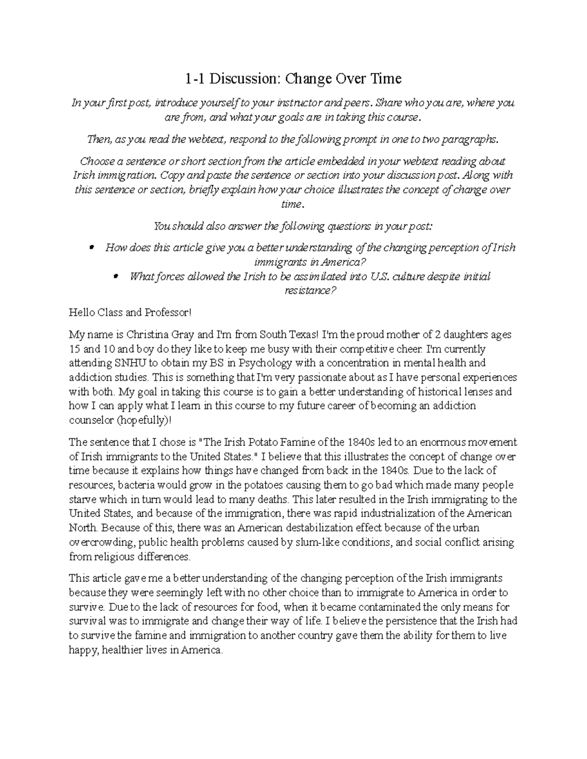 1-1 Discussion Change Over Time - Share who you are, where you are from ...