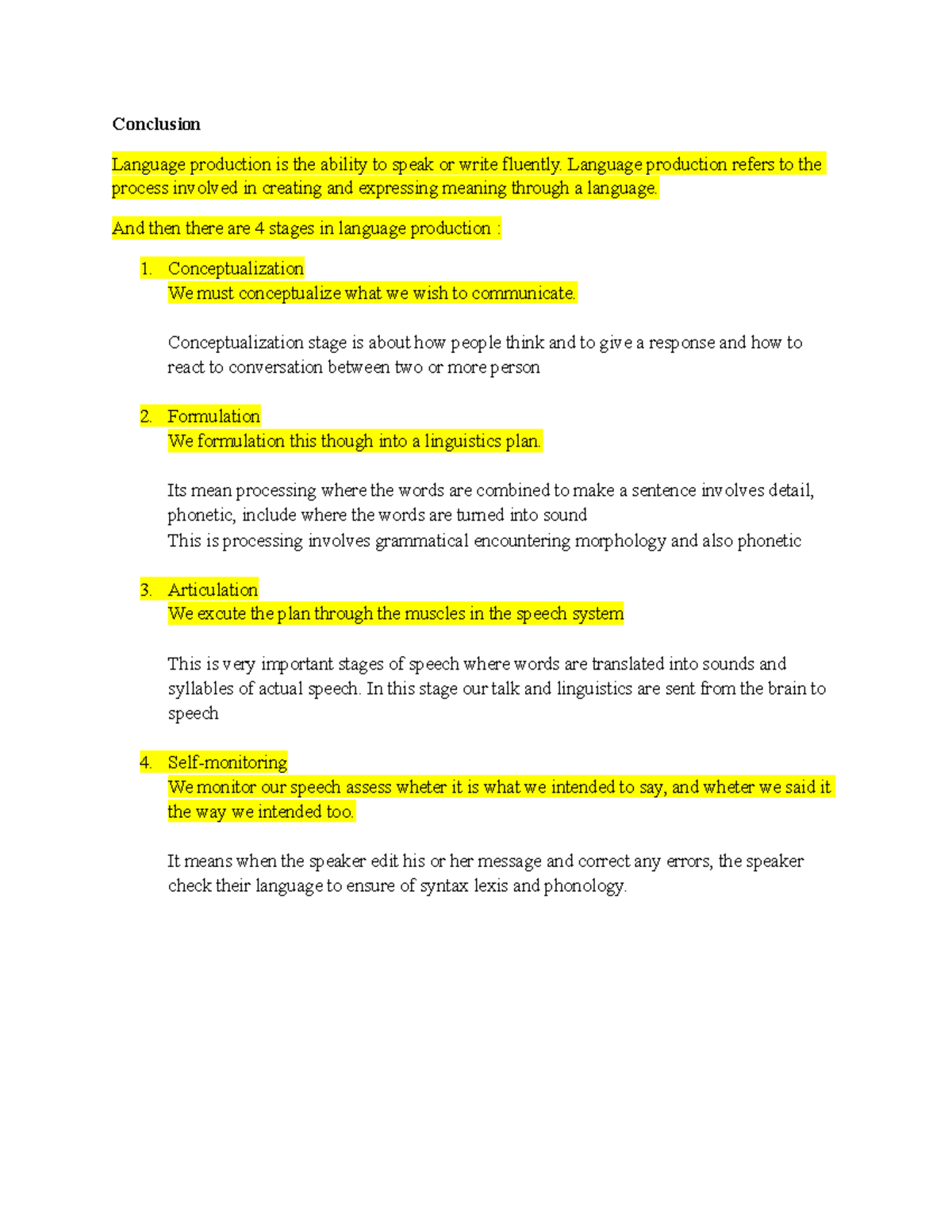 Conclusion of the definition and 4 stages of language production ...