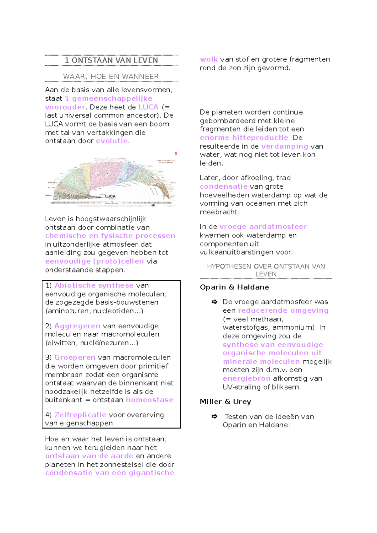 Biologie Hoofdstuk 1: Ontstaan van Leven - 1 ONTSTAAN VAN LEVEN WAAR ...