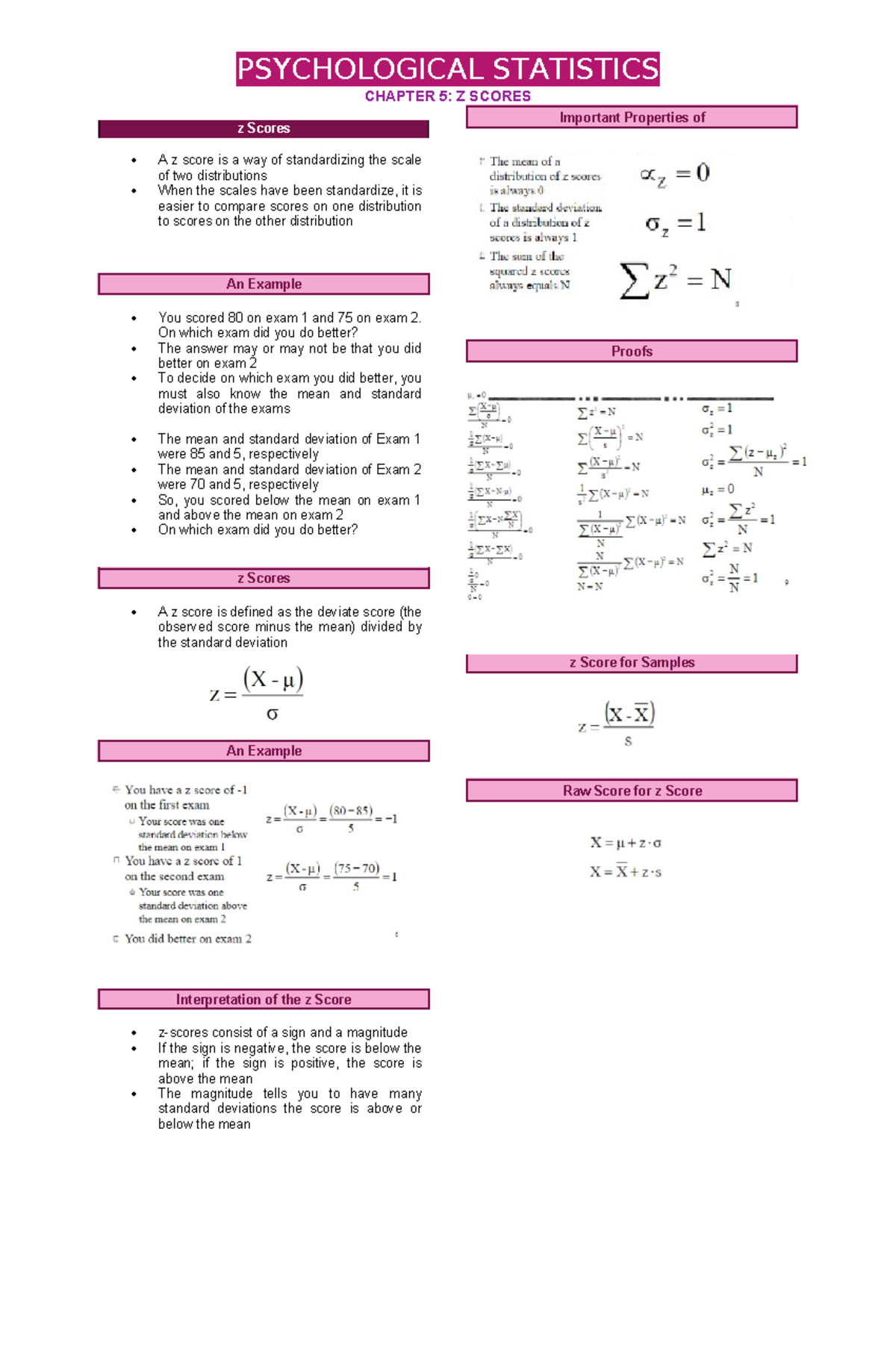 CHAP 5 - Psych Stats Final - PSYCHOLOGICAL STATISTICS CHAPTER 5: Z ...