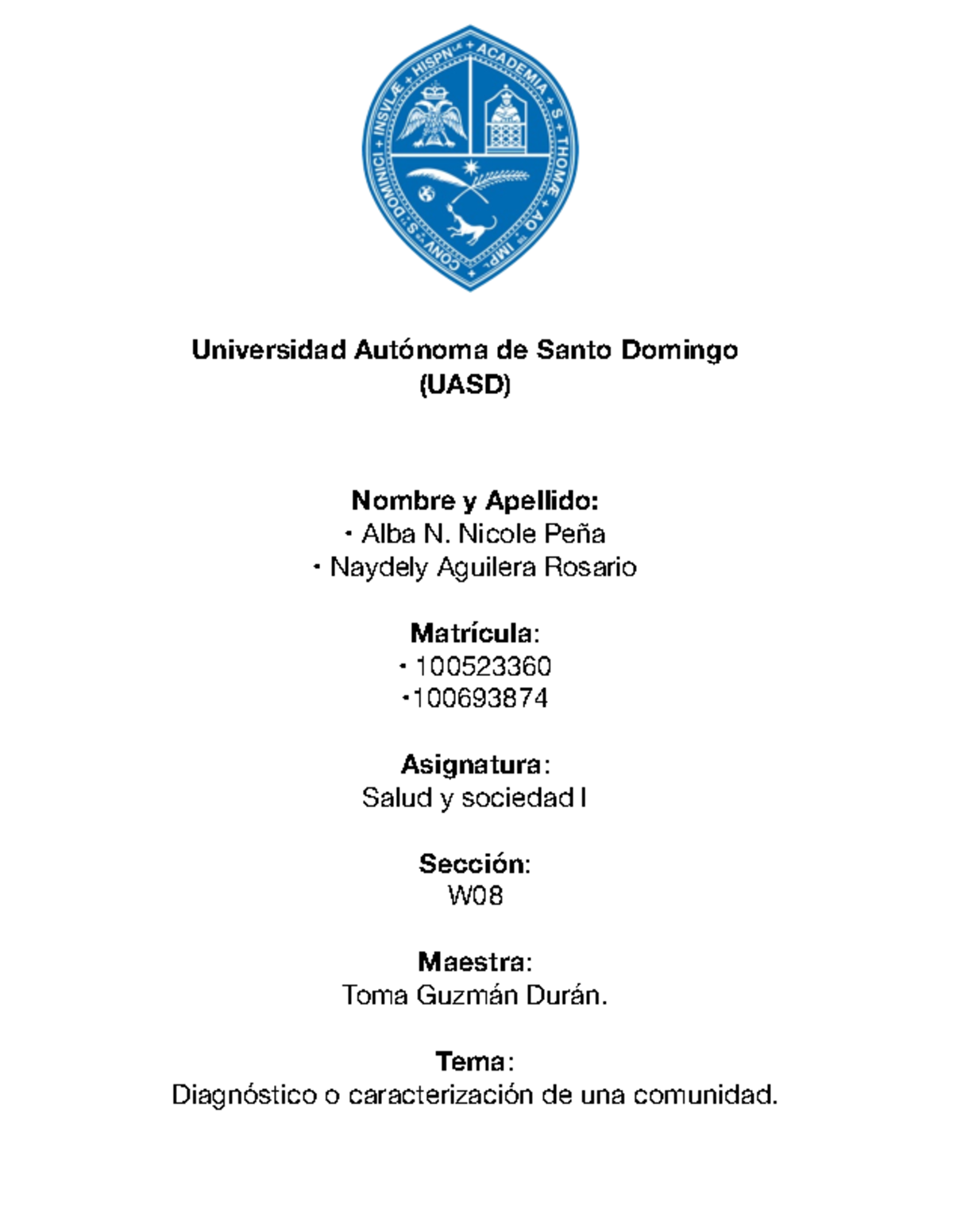 Diagnóstico Comunitario - Universidad Autónoma de Santo Domingo (UASD ...