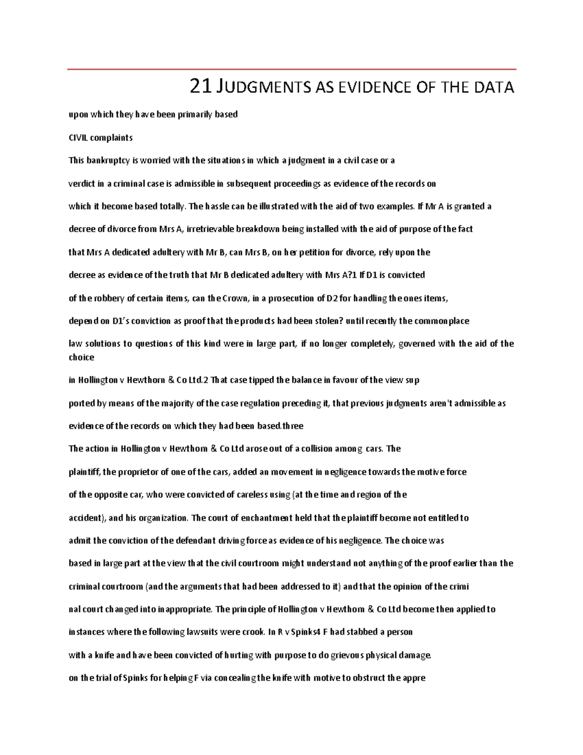 21 Judgments as evidence of the data - 21 JUDGMENTS AS EVIDENCE OF THE ...