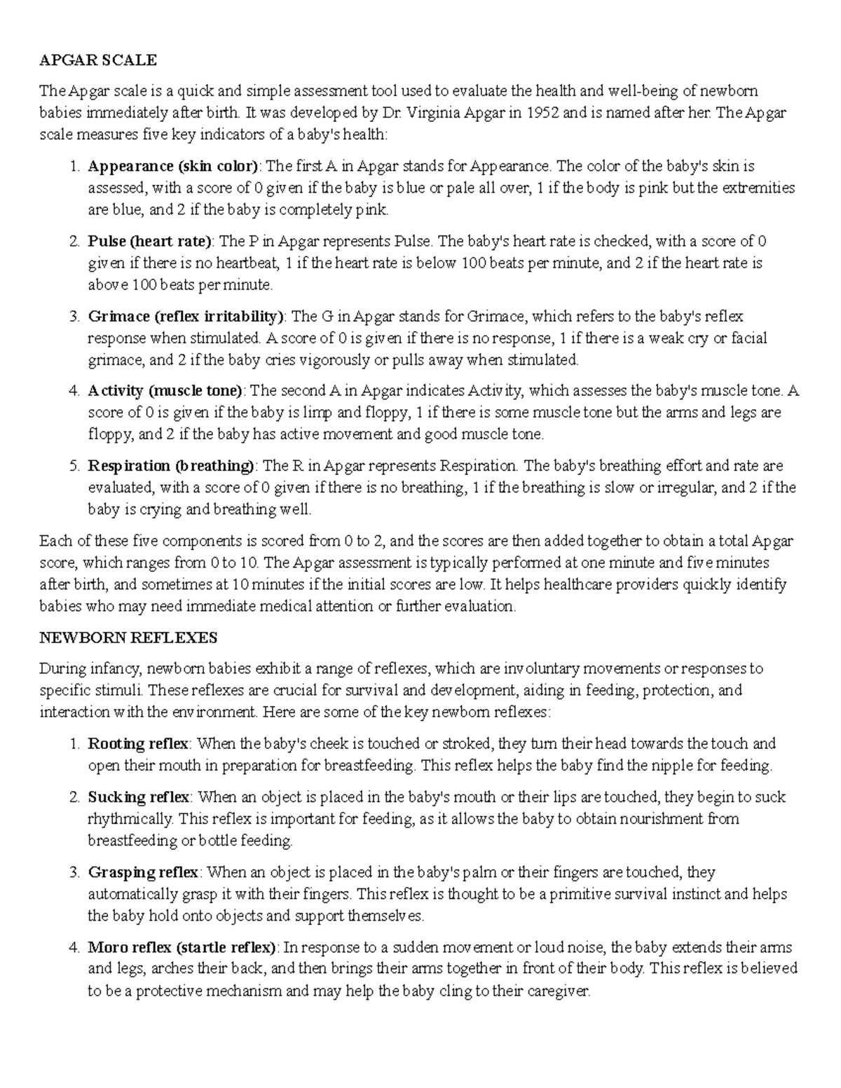 LSD exam notes - APGAR SCALE The Apgar scale is a quick and simple ...