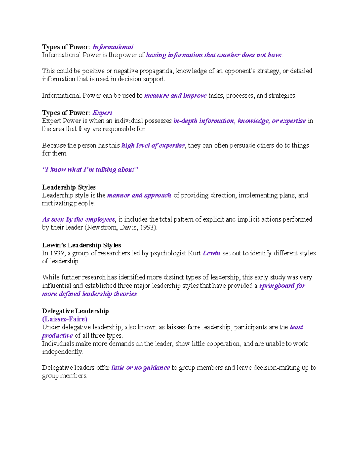 Types OF Power COMM 101 - Notes for Cindy Roper's Exam 3 and Final ...