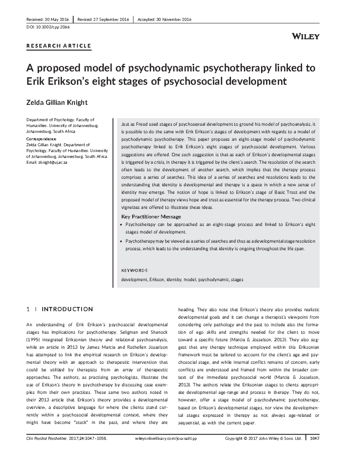 Research Article Applying Erikson s Theory R E S E A R C H A R T I C