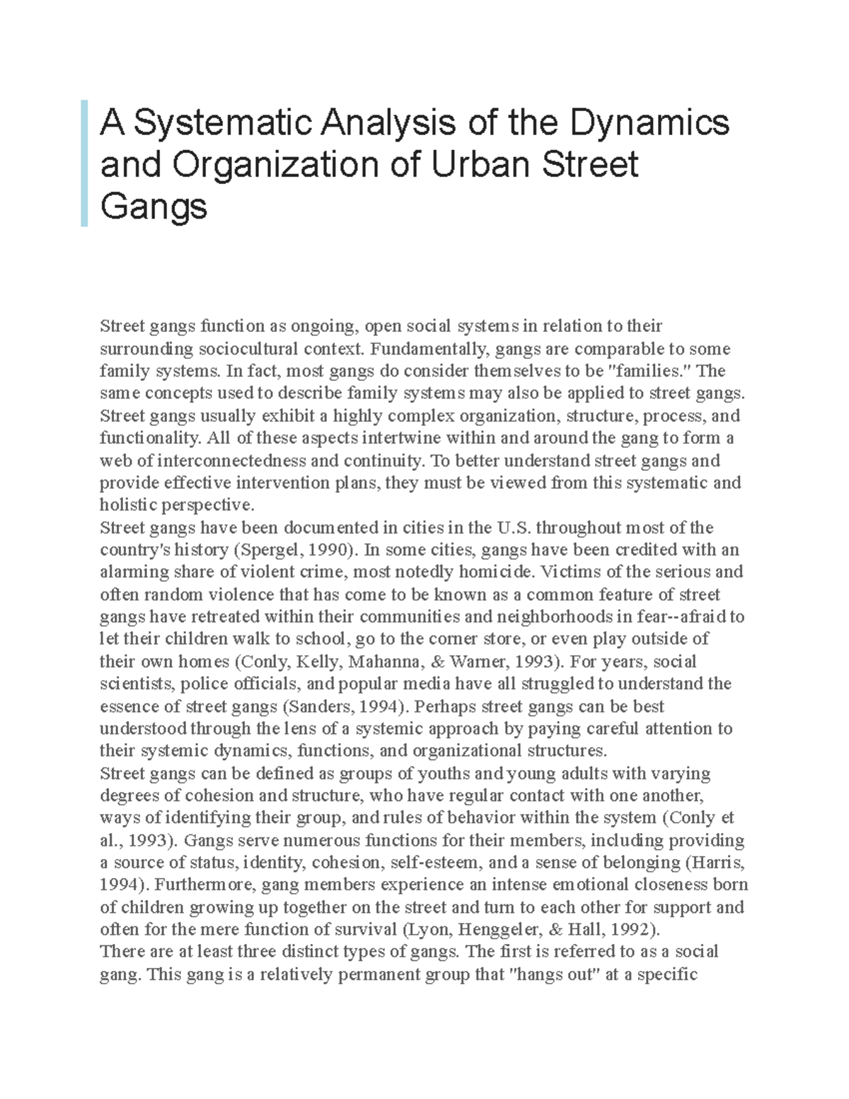 Analysis of urban street gangs - A Systematic Analysis of the Dynamics ...