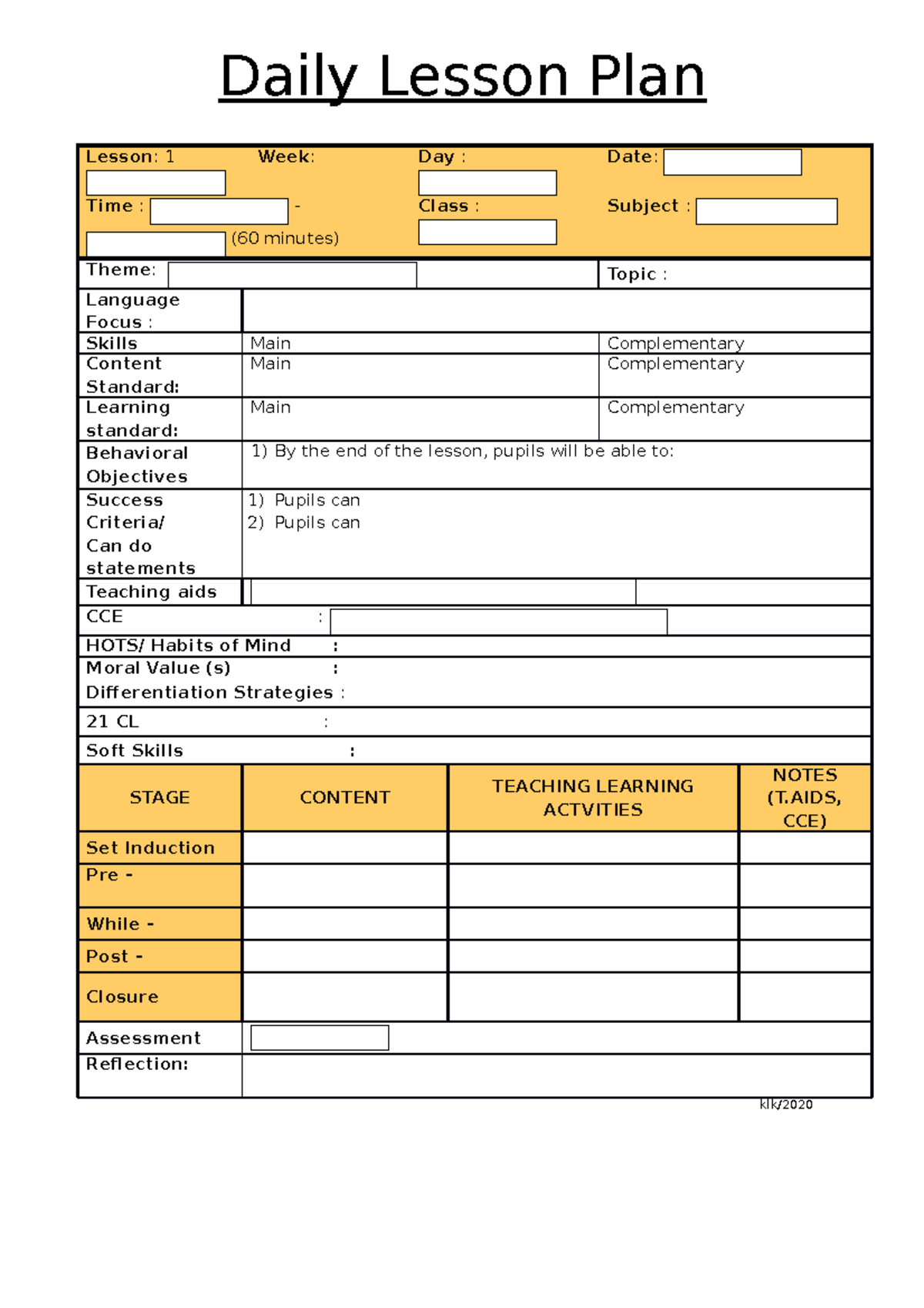 LP Template edited 081020 - Daily Lesson Plan Lesson: 1 Week: Day ...