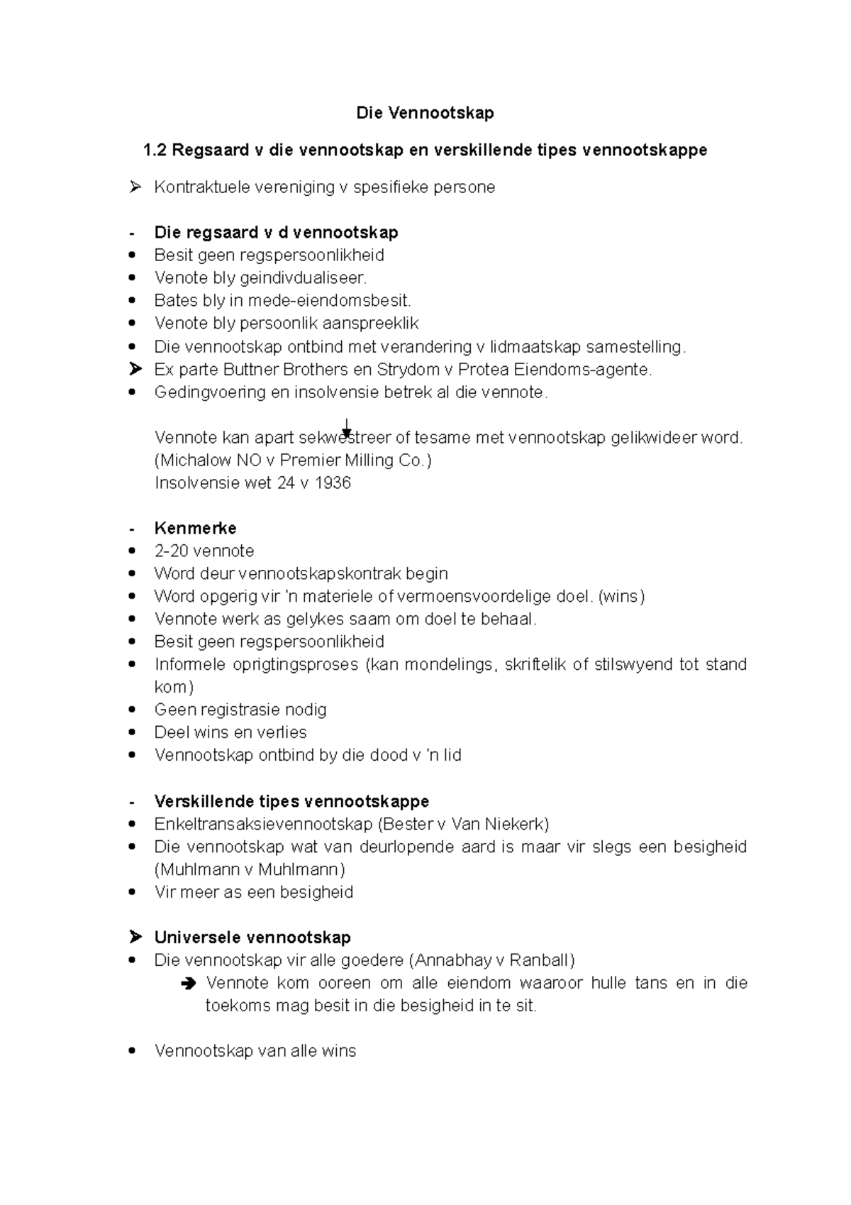 2 Vennootskap - Notes on Partnerships - Die Vennootskap 1 Regsaard v ...