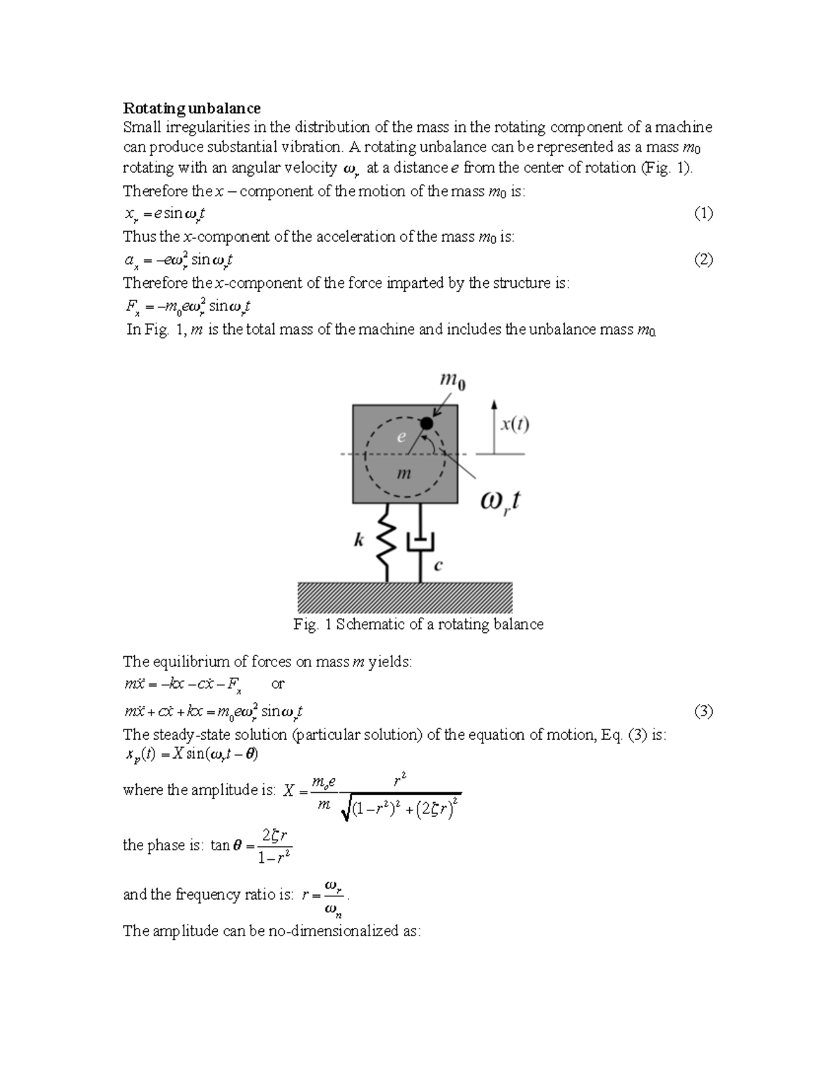 LN 10 - Rotating unbalance - Rotating unbalance Small irregularities in the distribution of the ...