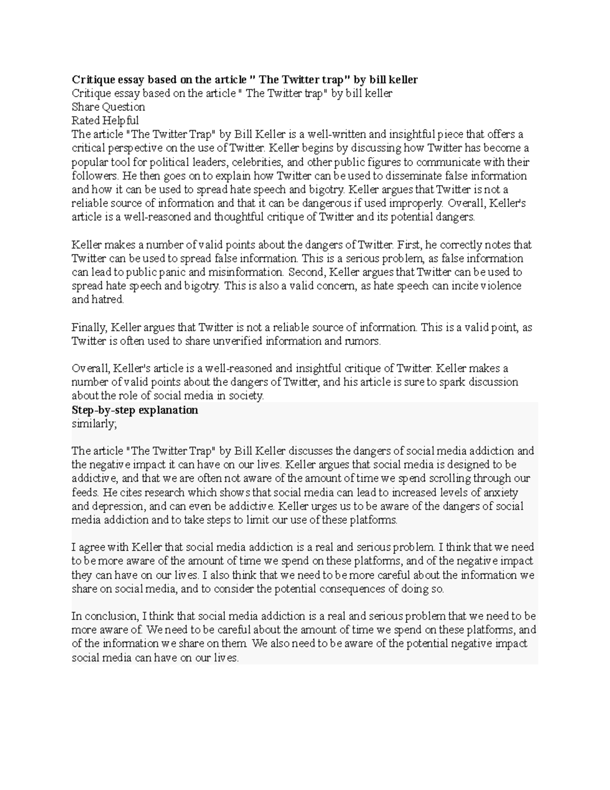 Twitter trap - guidlines example for critique essay. - Critique essay ...