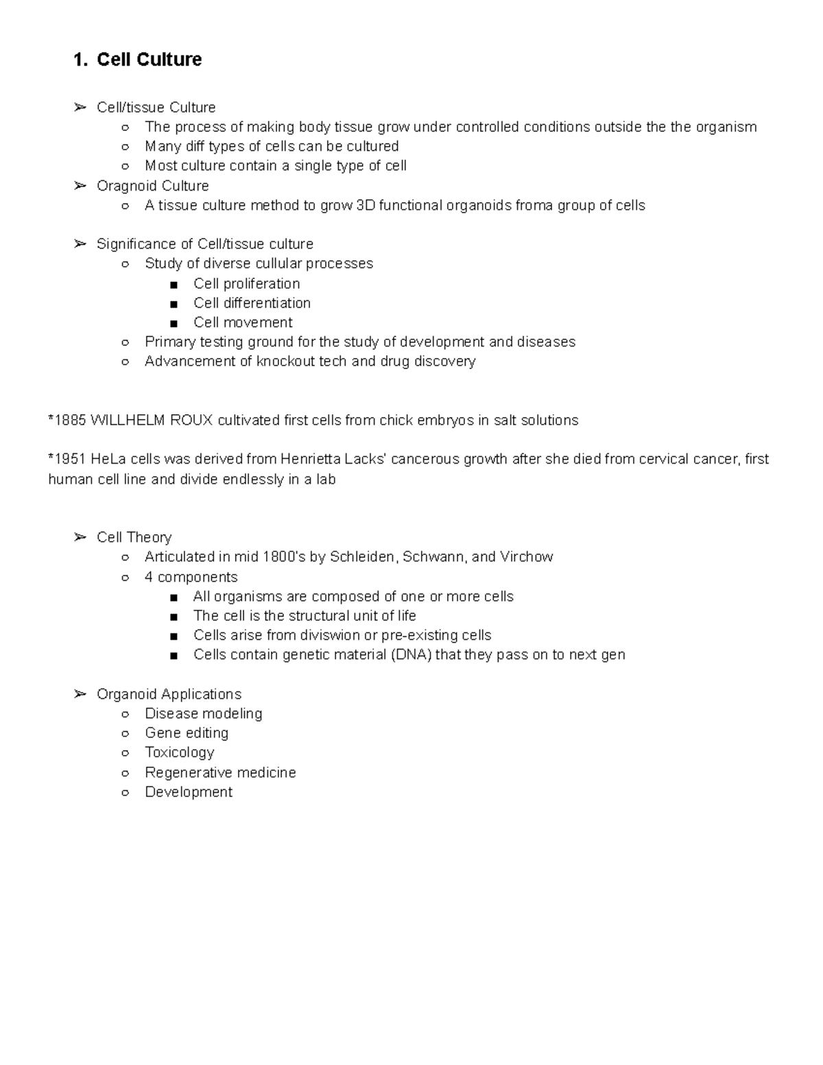 Module 3 Notes for Quiz - 1. Cell Culture Cell/tissue Culture The ...