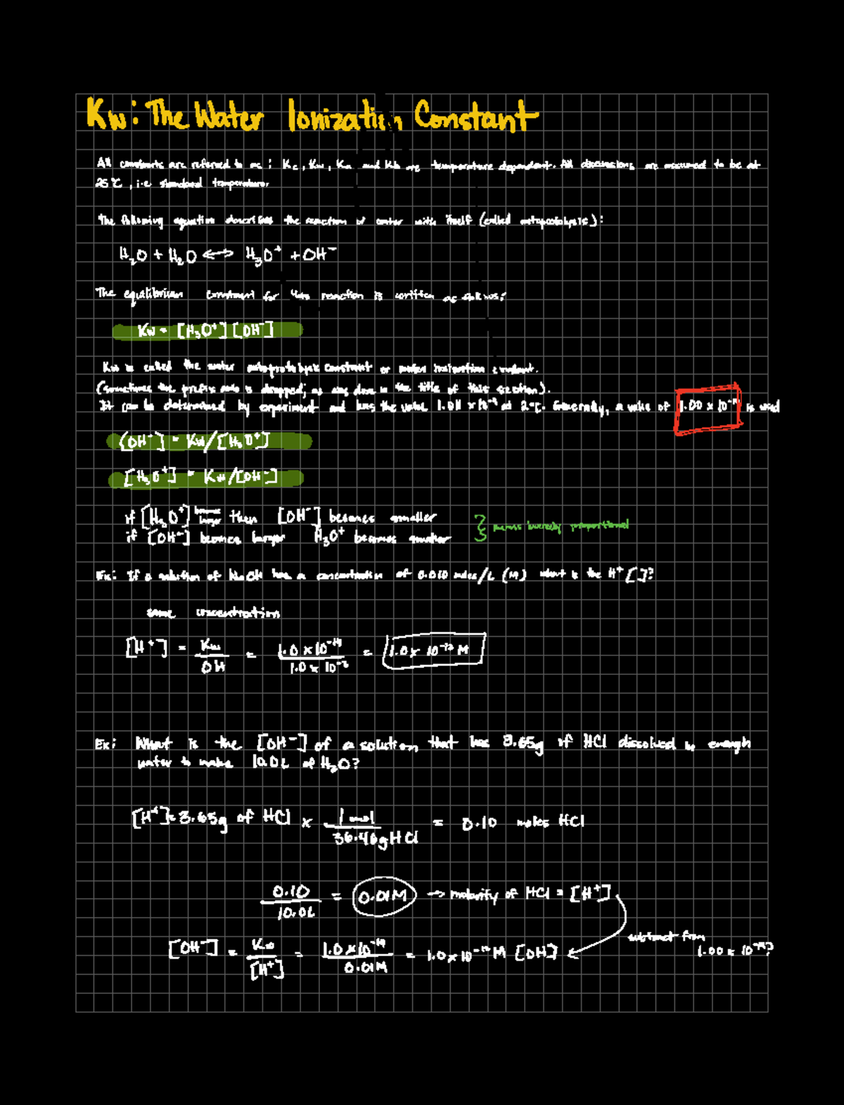 Sask Chem 30 The Water Ionization Constant - Kw TheWater Ionization ...