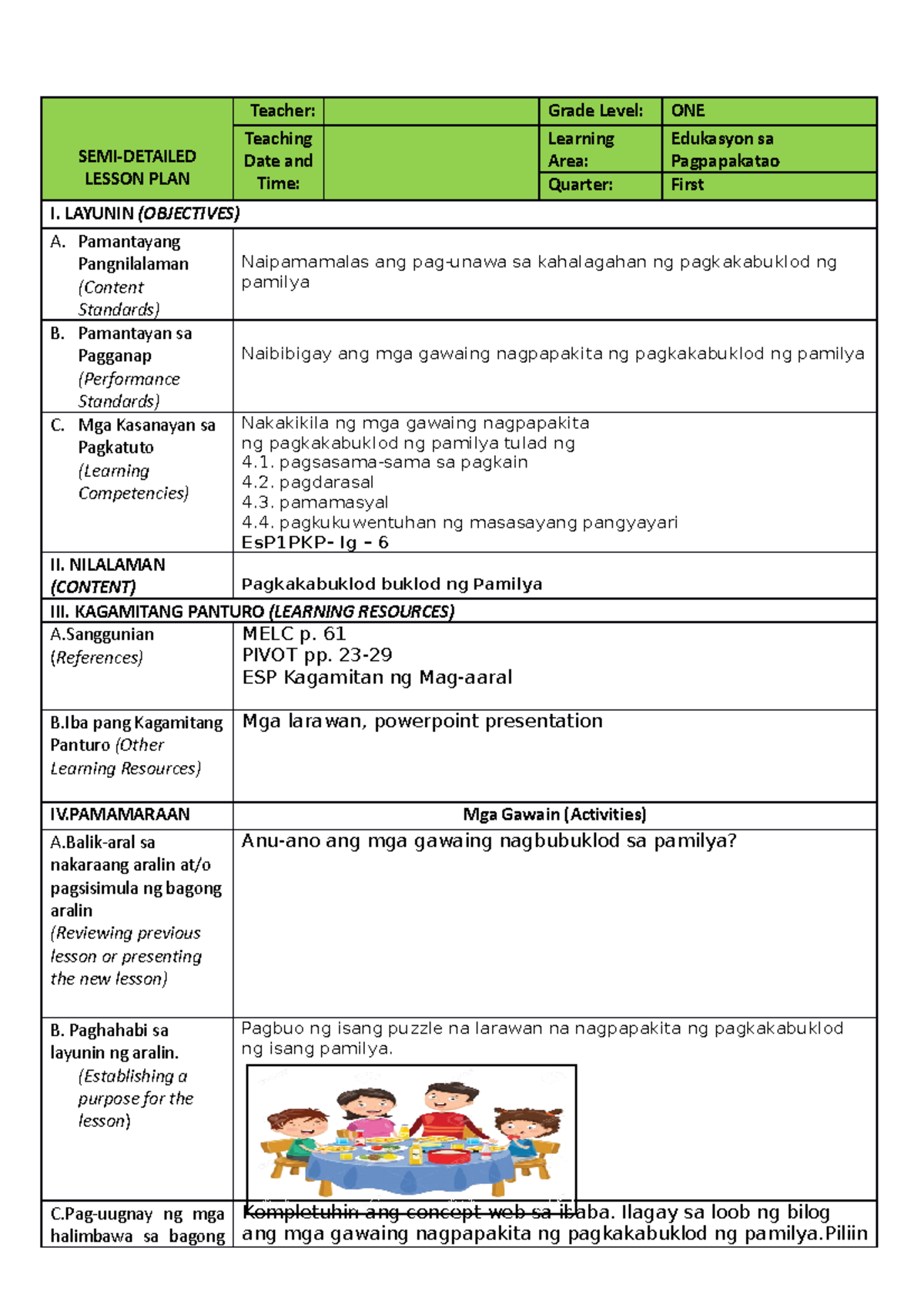 COT1-ESP 1 - MLSB Teacher - SEMI-DETAILED LESSON PLAN Teacher: Grade ...