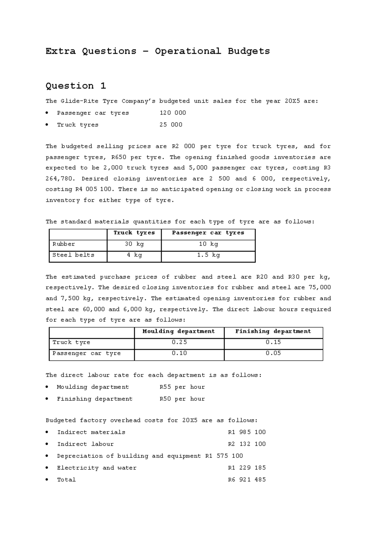 Operational Budget Extra Questions Redacted - Extra Questions – Operational Budgets Question 1 ...