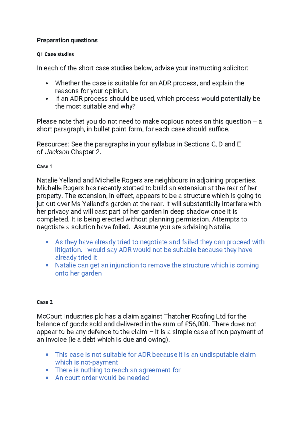 Preparation questions Topic 1 - Preparation questions Q1 Case studies ...