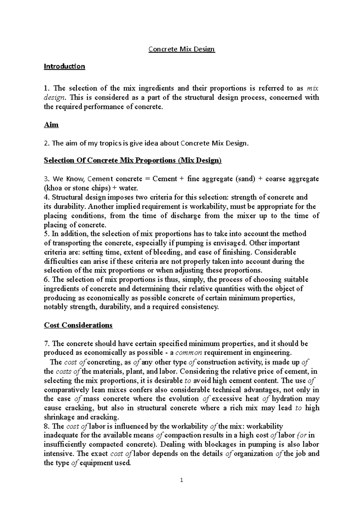 Concrete Mix Design - Lecture notes 1 - Concrete Mix Design ...