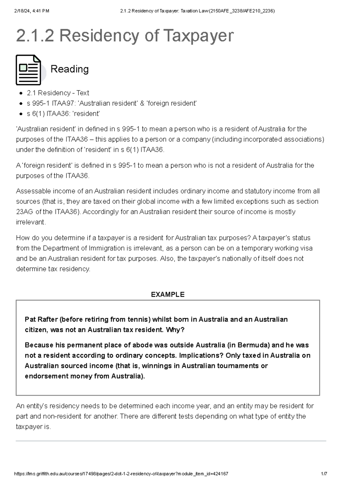 2.1.2 Residency of Taxpayer Taxation Law (2150AFE 3238 AFE210 2236) - 2 ...