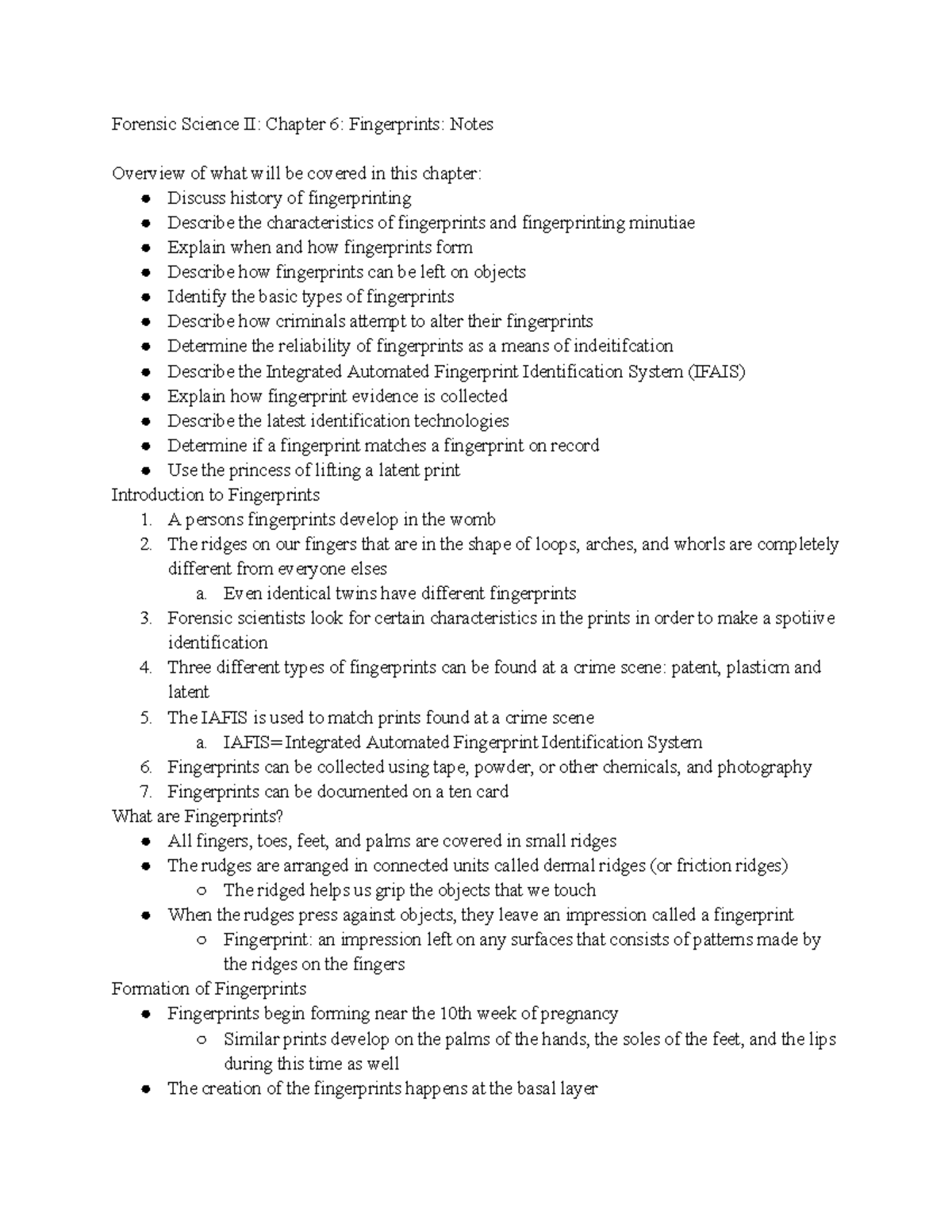 Forensic Science II Chapter 6 Fingerprints Notes - A persons ...