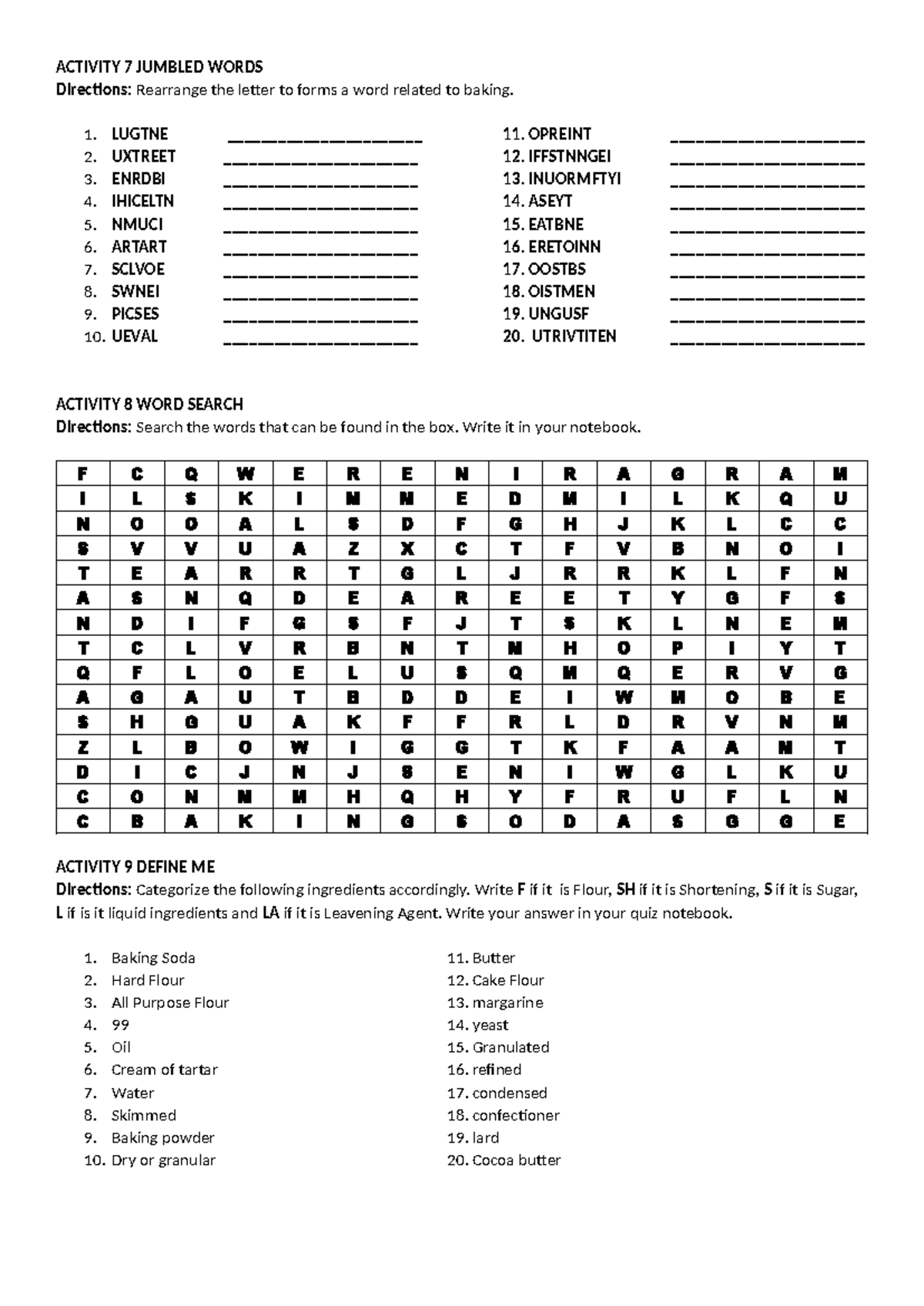 TLE 9 BPP Activity 2 - ACTIVITY 7 JUMBLED WORDS Directions: Rearrange ...