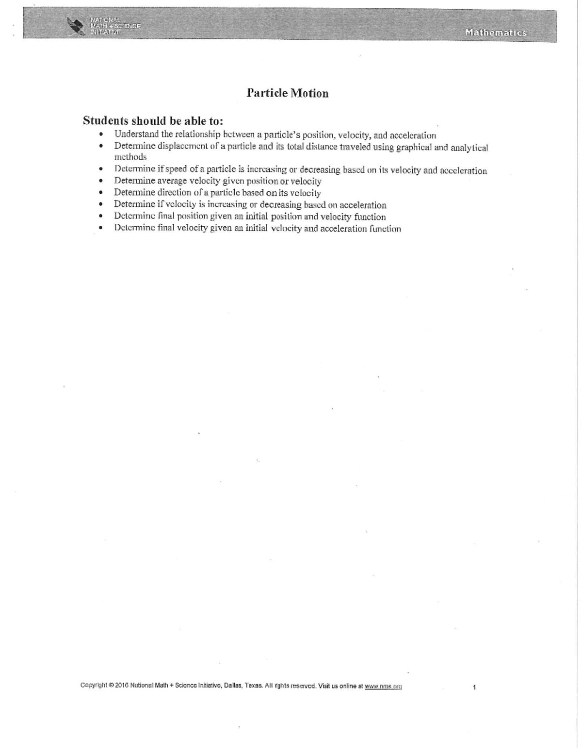 Particle Motions - MAT 201 - Studocu
