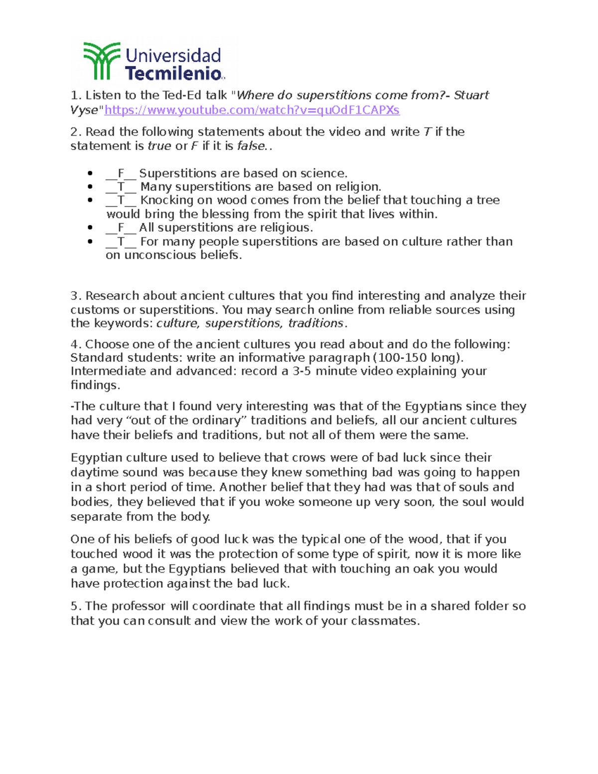 Act 7 Ingles - Listen to the Ted-Ed talk "Where do superstitions come ...