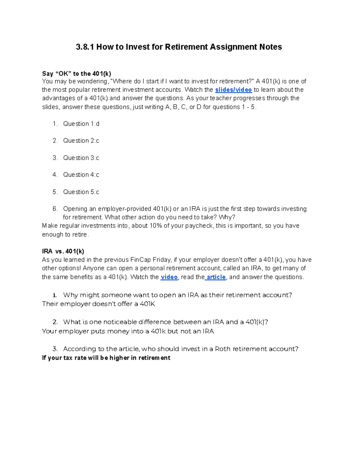 Copy of 3.8.1 How to Invest for Retirement Assignment Notes - 3.8 How ...