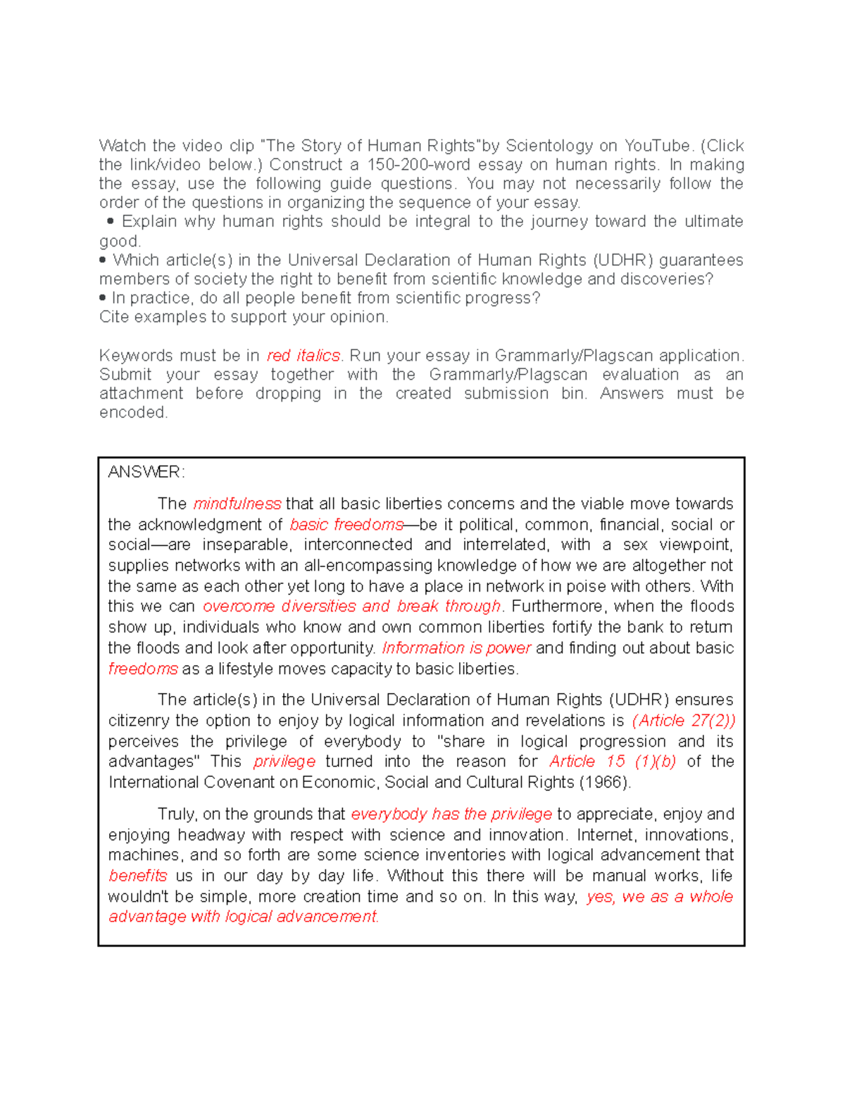 Gsssts - assignment - Watch the video clip “The Story of Human Rights ...