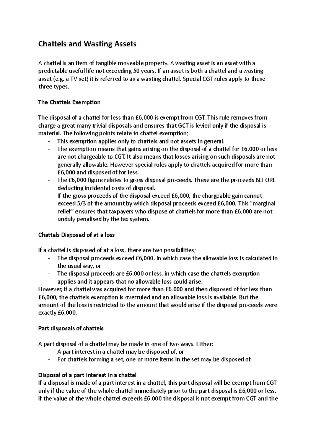 Lecture 2 - Chattels and Wasting Assets Notes - Chattels and Wasting ...