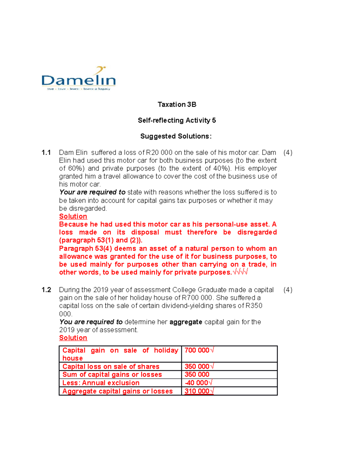 Question - Self Assessment Questions- Capital Gains Tax - Taxation 3B ...