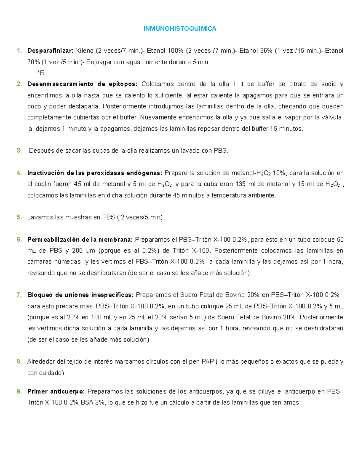 15- Apendice - sfdsd - INMUNOHISTOQUIMICA 1. Desparafinizar: Xileno (2 ...
