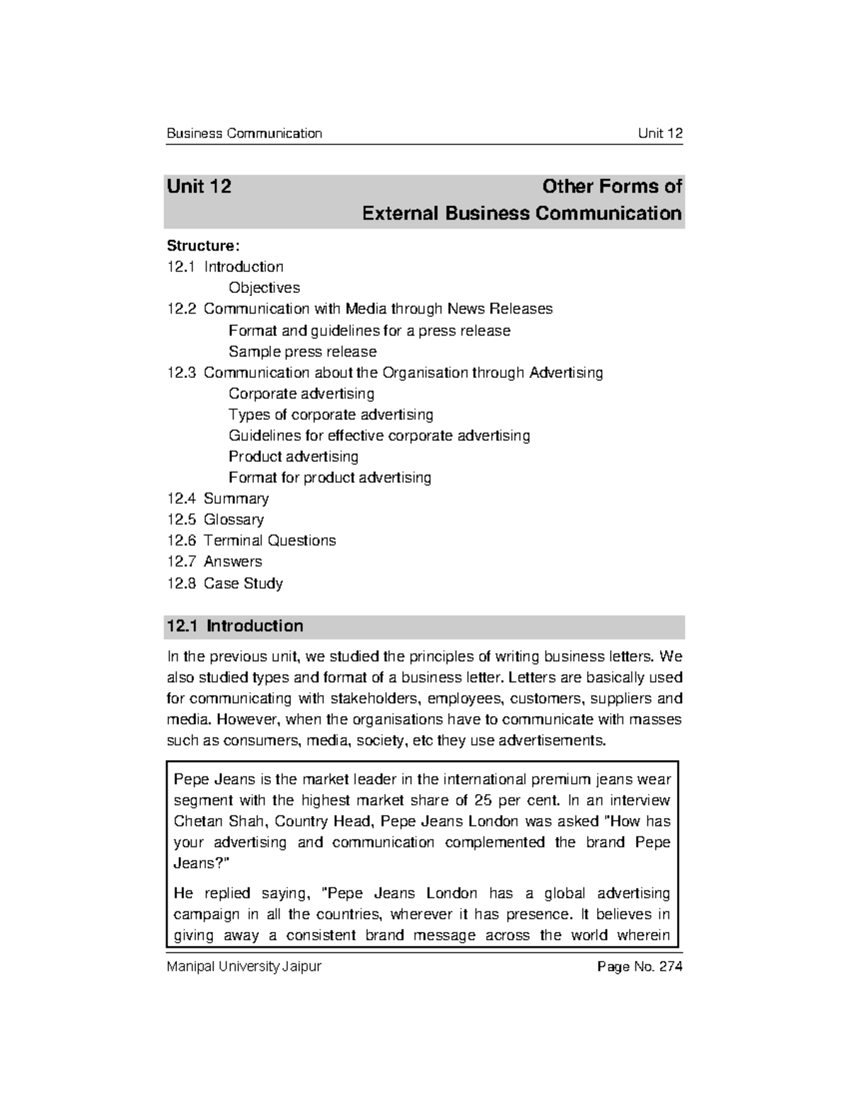 Unit 12 - Other Forms of External Business Communication - Unit 12 ...