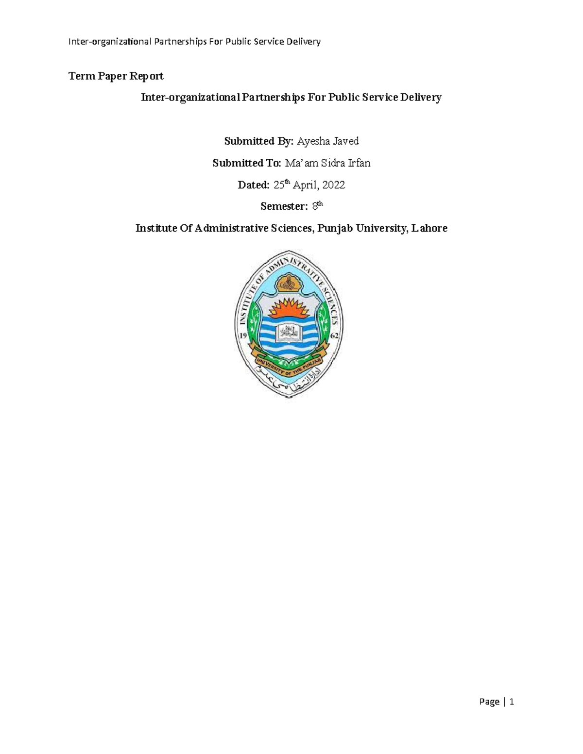 Final- Interorganizational partnerships - Term Paper Report Inter-organizational Partnerships ...
