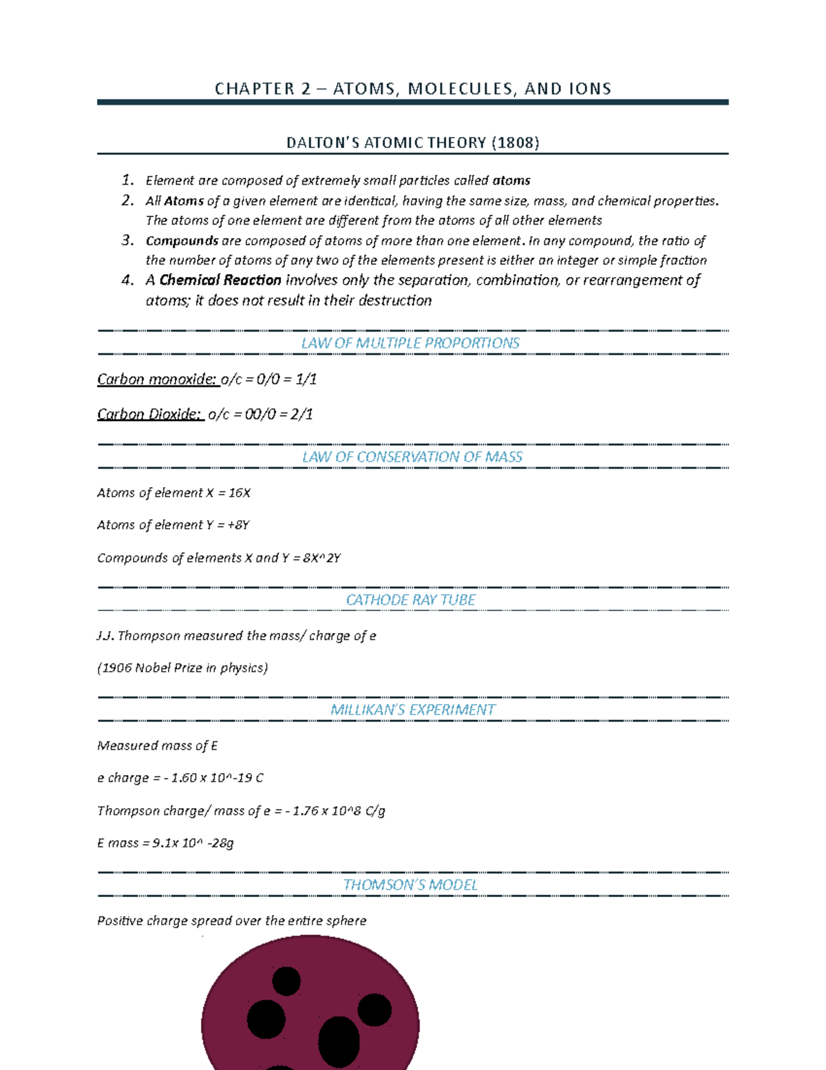 Chapter 2 - General Chem - CHAPTER 2 – ATOMS, MOLECULES, AND IONS ...