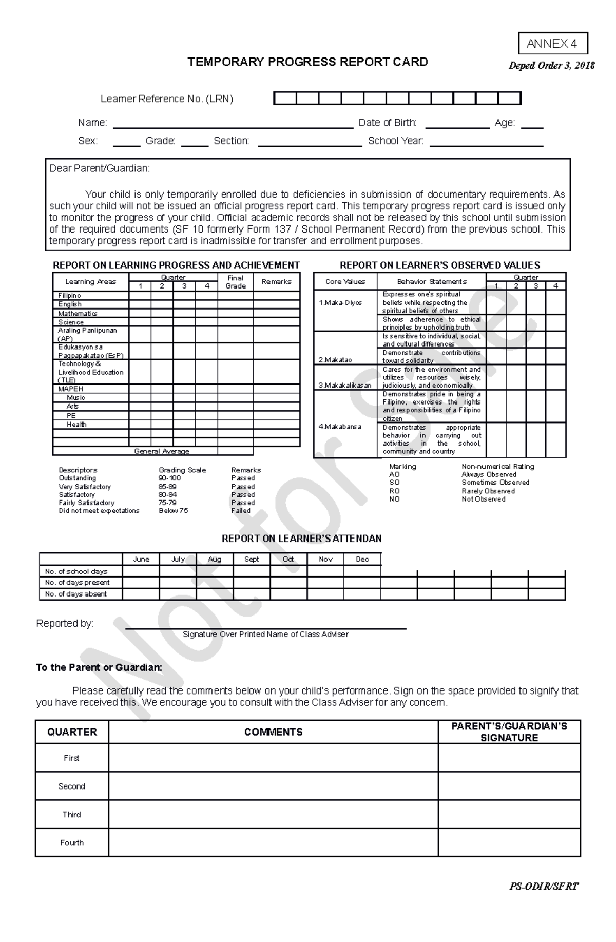 Annex 4 Temporary Progress Report Card DO 3 2018 - TEMPORARY PROGRESS ...