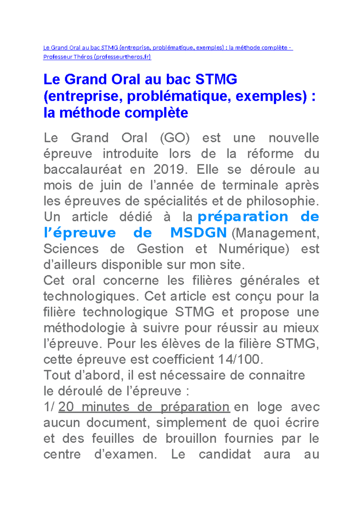 Le Grand Oral au bac STMG - Elle se déroule au mois de juin de l’année de terminale après les ...