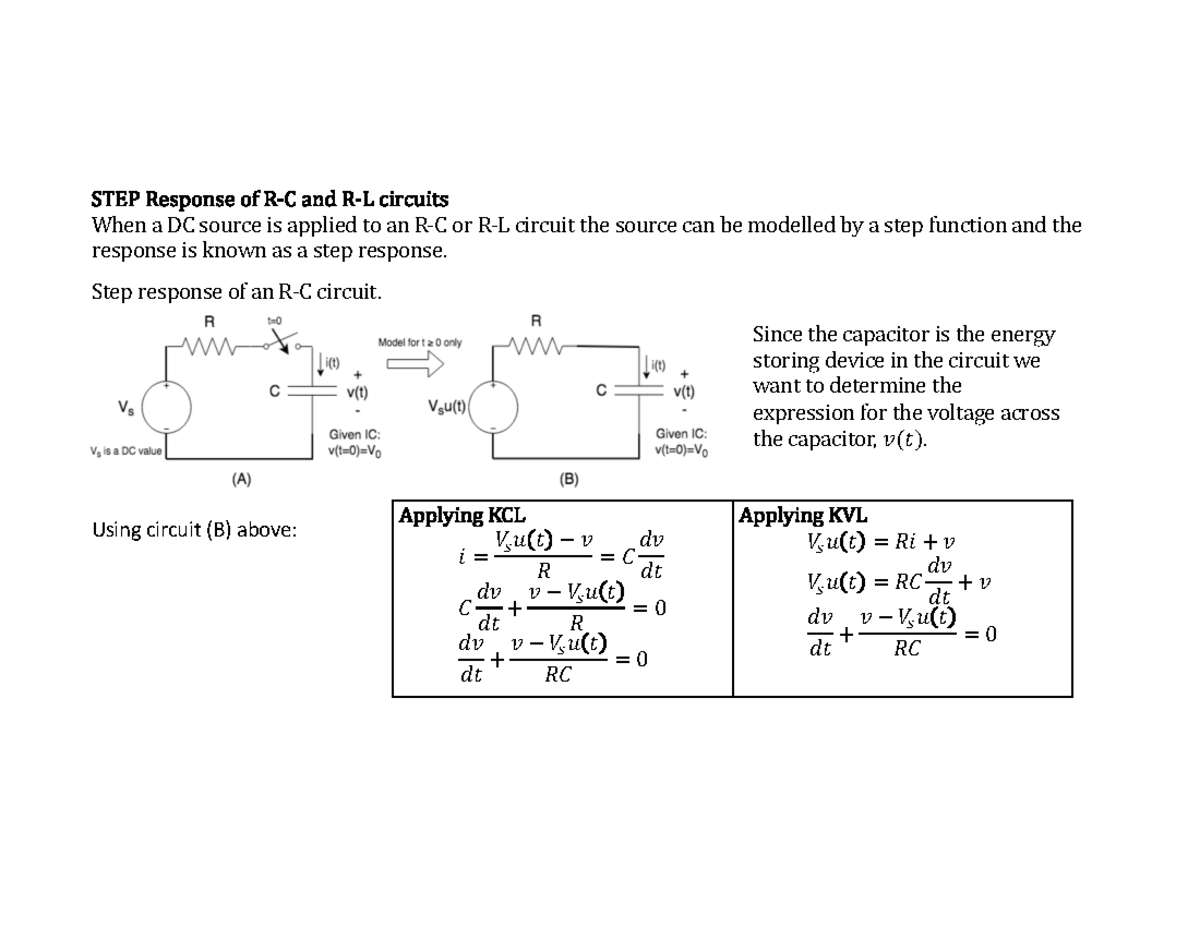 Step Response - electrical circuit - STEP Response of R-C and R-L ...