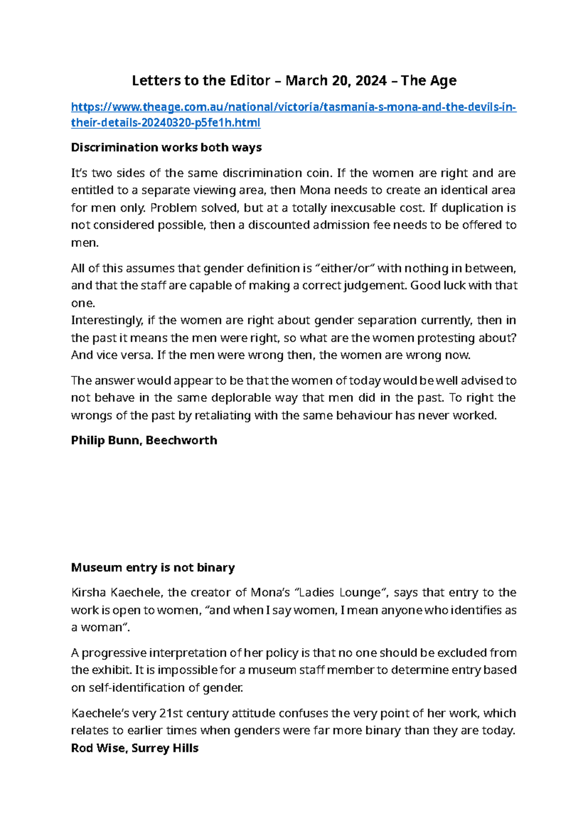 MONA Letters to the Editor - Letters to the Editor – March 20, 2024 ...