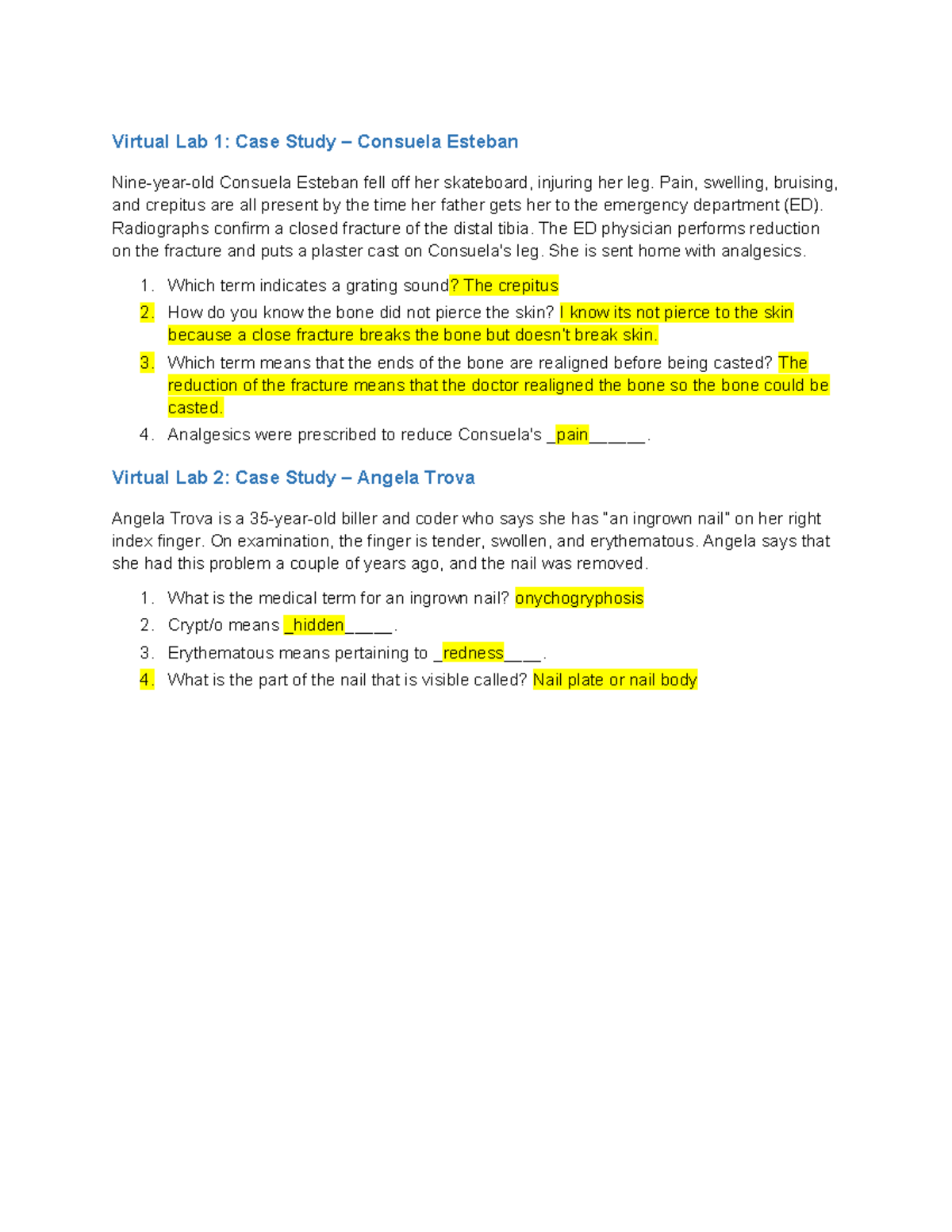 Week 2 lab 2 - ,eednwjeof - Virtual Lab 1: Case Study – Consuela Esteban Nine-year-old Consuela ...