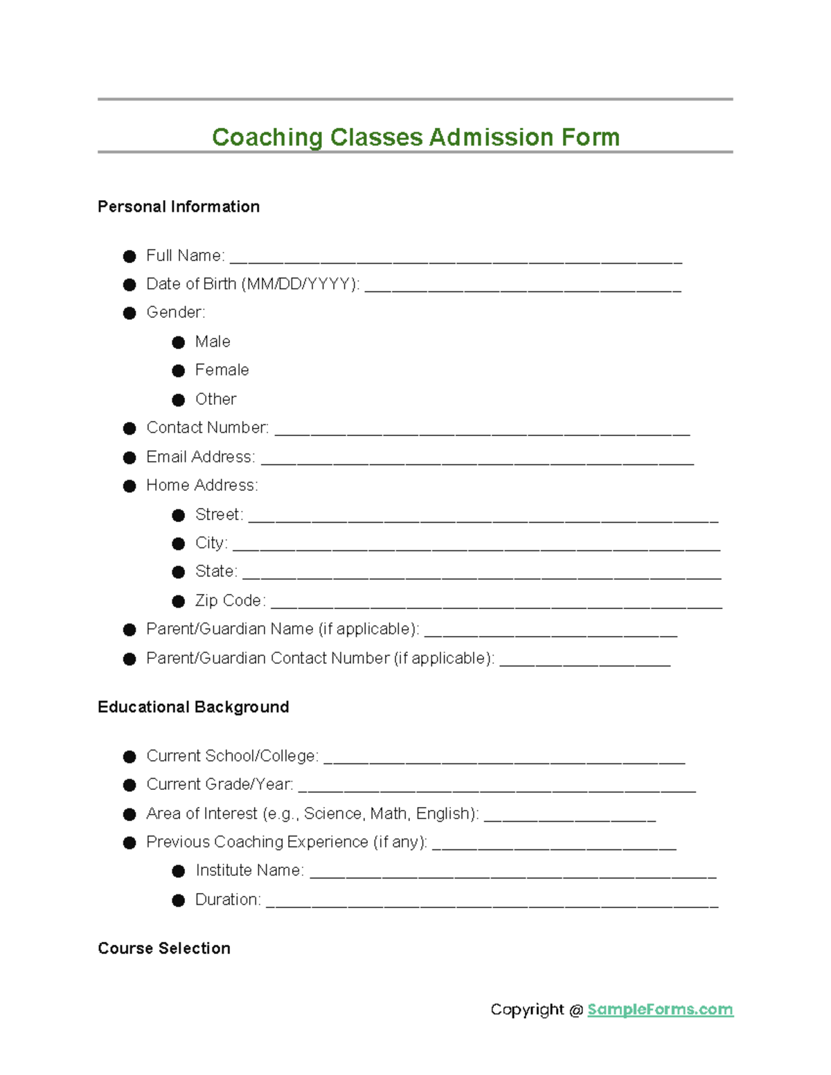 Coaching Classes Admission Form - Coaching Classes Admission Form ...