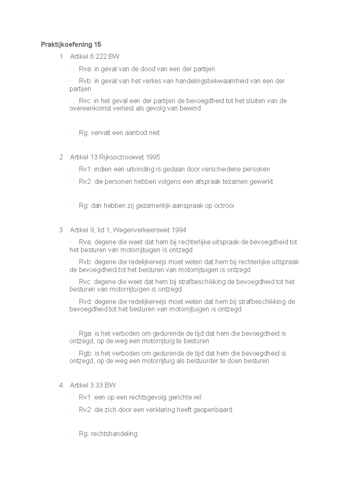 JUVA - oefenmateriaal - Praktijkoefening 15 1 Artikel 6:222 BW · Rva ...