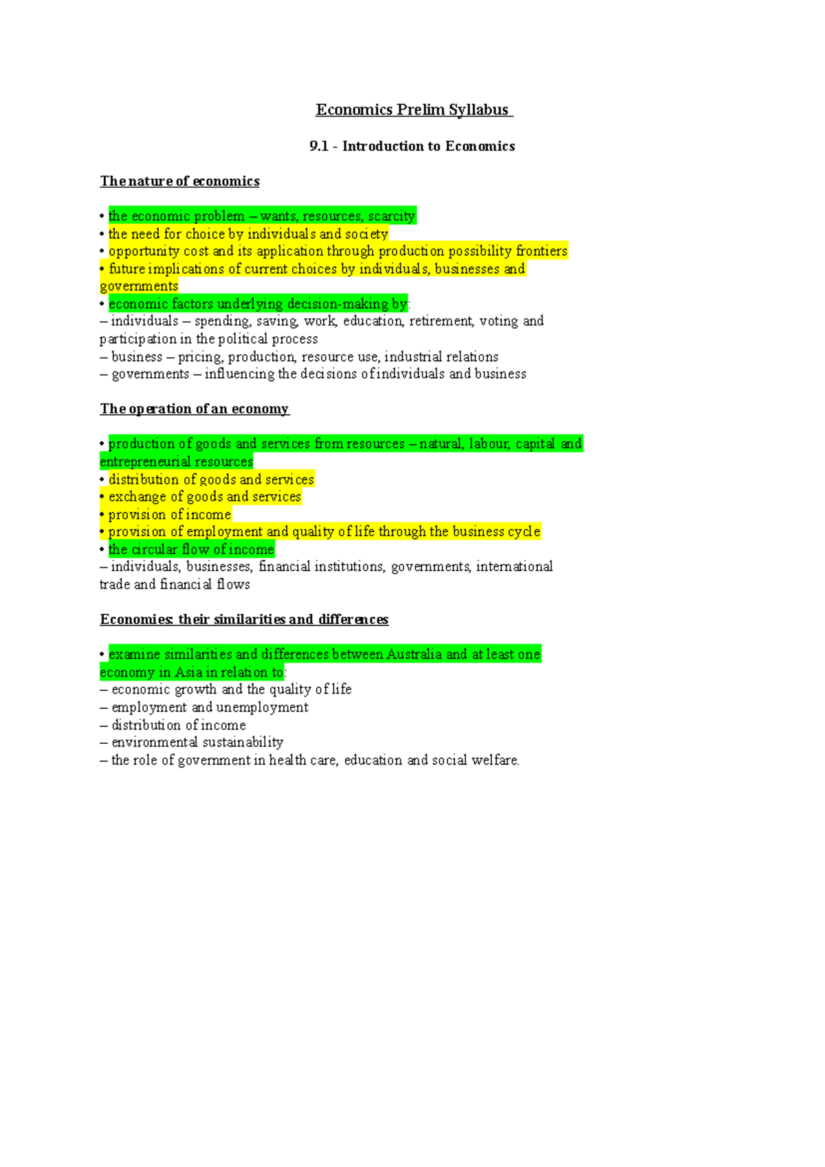 Eco Syllabus - Economics Prelim Syllabus 9 - Introduction to Economics ...