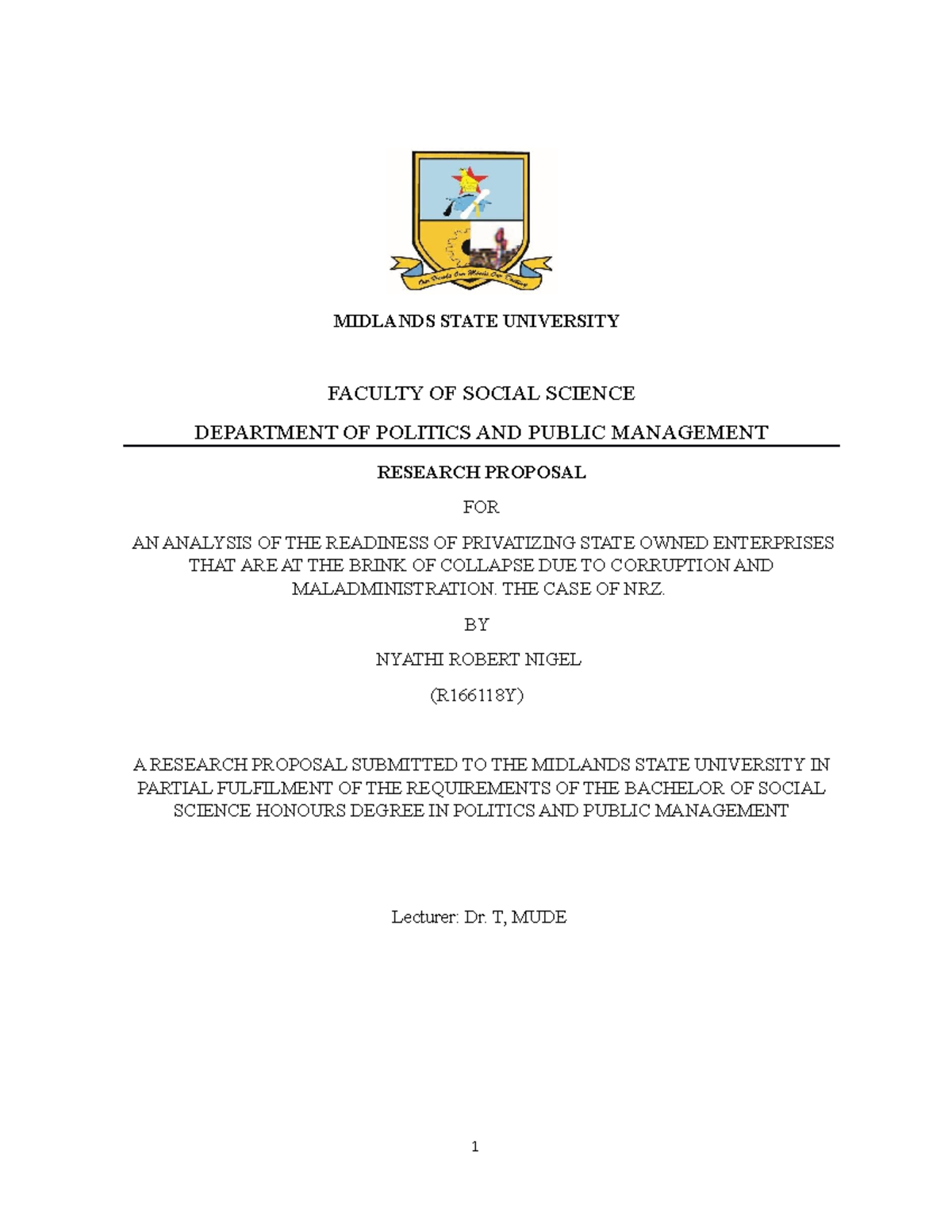 Research Proposal (5) (Autosaved) - MIDLANDS STATE UNIVERSITY FACULTY ...